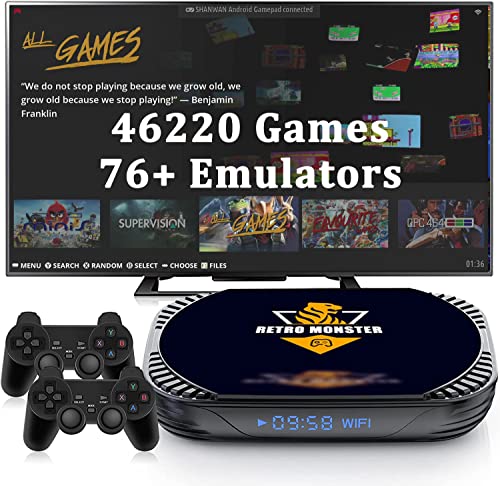 Game Consoles Built-in 46220 Retro Games, Retro Console with S905X4 Chip, Plug and Play Video Game Console for 4K TV, EmuELEC 4.6 Gaming System/Android TV 11 all in 2, Emulator Console Support WiFi/BT