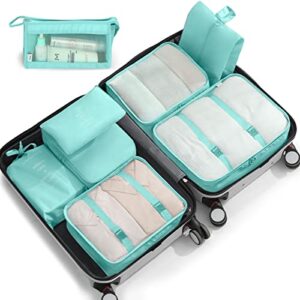 8 set packing cubes for suitcases,packing cubes with shoe bag, cosmetics bag, clothing bag, accessories bags packing cubes for travel luggage organizer women men(blue-green)