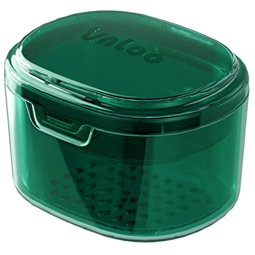 DOITOOL Denture Cleaner Green Retainer Case Portable Retainer Cleaner Case with Drain Tray, Denture Bath Braces Box Denture Box Accessories Denture Cleaner Denture Brush