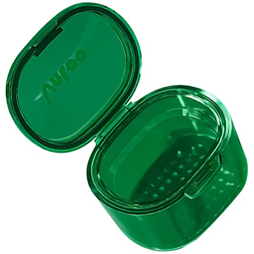 DOITOOL Denture Cleaner Green Retainer Case Portable Retainer Cleaner Case with Drain Tray, Denture Bath Braces Box Denture Box Accessories Denture Cleaner Denture Brush