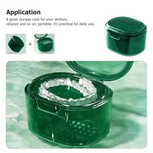 DOITOOL Denture Cleaner Green Retainer Case Portable Retainer Cleaner Case with Drain Tray, Denture Bath Braces Box Denture Box Accessories Denture Cleaner Denture Brush