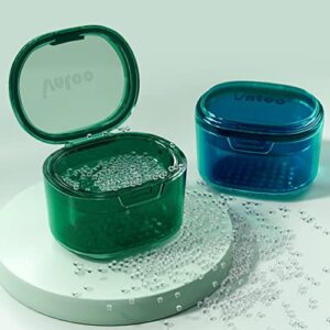 DOITOOL Denture Cleaner Green Retainer Case Portable Retainer Cleaner Case with Drain Tray, Denture Bath Braces Box Denture Box Accessories Denture Cleaner Denture Brush