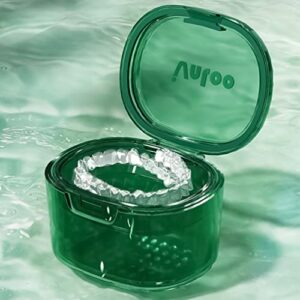 DOITOOL Denture Cleaner Green Retainer Case Portable Retainer Cleaner Case with Drain Tray, Denture Bath Braces Box Denture Box Accessories Denture Cleaner Denture Brush