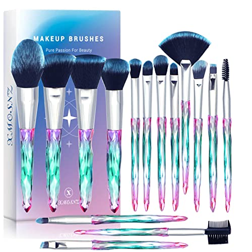 XMOSNZ 15PCS Makeup Brushes Irregular Handle Makeup Brush Set Eyeshadow Brush Face Lip Eye Make Up Brush Sets with Gift Box (Lake Blue)