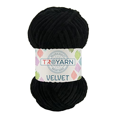 Troyarn Velvet Chenille Baby Blanket Yarn Amigurumi Yarn for Crocheting and Knitting Super Bulky 100 gr (132 yds) (10110 - Black)