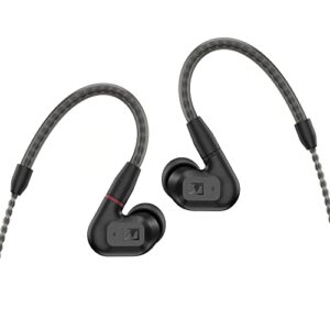 sennheiser ie 200 in-ear audiophile headphones - trueresponse transducers for neutral sound, impactful bass, detachable braided cable with flexible ear hooks - black