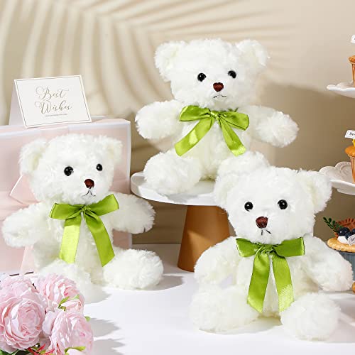 Hungdao 24 Pcs Bear Bulk Plush Stuffed Animals 10 Inch Cute Soft Stuffed Bear with Green Bow for Baby Shower Birthday Party Gift (White)