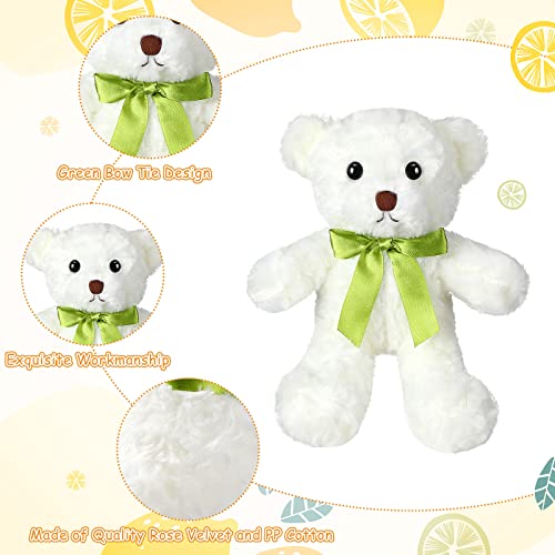 Hungdao 24 Pcs Bear Bulk Plush Stuffed Animals 10 Inch Cute Soft Stuffed Bear with Green Bow for Baby Shower Birthday Party Gift (White)