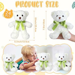 Hungdao 24 Pcs Bear Bulk Plush Stuffed Animals 10 Inch Cute Soft Stuffed Bear with Green Bow for Baby Shower Birthday Party Gift (White)