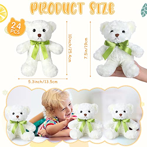 Hungdao 24 Pcs Bear Bulk Plush Stuffed Animals 10 Inch Cute Soft Stuffed Bear with Green Bow for Baby Shower Birthday Party Gift (White)