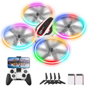 q9c rc drone with 720p hd fpv camera for kids and adults cool toys gifts for boys girls teenage with led light,propeller full protect,hobby quadcopter with altitude hold,2 batteries and remote control,easy to fly