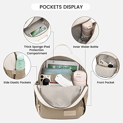 LOVEVOOK Mini Backpack Purse for Women, Small Fashion Backpack, Lightweight Cute Daypack for Travel Dating Khaki-Cream