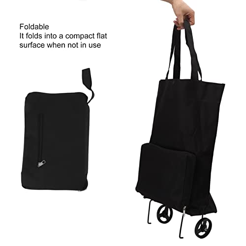 Shopping Cart with Wheels, Multifunctional Foldable Shopping Cart Reusable Shopping Bags Grocery Bags Shopping Trolley Bag on Wheels (Black)