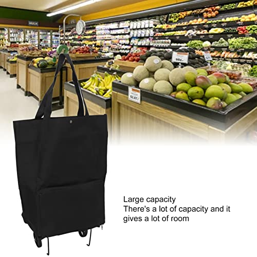 Shopping Cart with Wheels, Multifunctional Foldable Shopping Cart Reusable Shopping Bags Grocery Bags Shopping Trolley Bag on Wheels (Black)