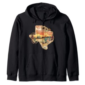 Texas Western State Home Cowboy Desert Rodeo Lasso Cactus Zip Hoodie