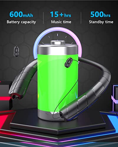 Bluetooth Headphones Speaker 2 in 1，Wireless Neckband Headphones Retractable Earbuds with Built-in TF Memory Card，3D Stereo Sound Wearable Speaker Personal Sports Headset Built in Mic (Black 2023)