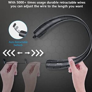 Bluetooth Headphones Speaker 2 in 1，Wireless Neckband Headphones Retractable Earbuds with Built-in TF Memory Card，3D Stereo Sound Wearable Speaker Personal Sports Headset Built in Mic (Black 2023)