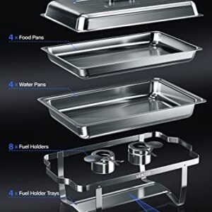 LEACCO Chafing Dishes Buffet Set, 4 Pack 8QT Stainless Steel Chafers Food Warmer Trays for Buffets, Parties