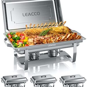 LEACCO Chafing Dishes Buffet Set, 4 Pack 8QT Stainless Steel Chafers Food Warmer Trays for Buffets, Parties