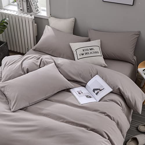 Mxaeyr Light Taupe Duvet Cover Queen Size, Soft Microfiber Duvet Cover with Zipper Closure and 2 Pillowcase, 3 Pcs Luxury Taupe Bedding Set Queen