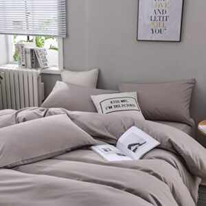 Mxaeyr Light Taupe Duvet Cover Queen Size, Soft Microfiber Duvet Cover with Zipper Closure and 2 Pillowcase, 3 Pcs Luxury Taupe Bedding Set Queen