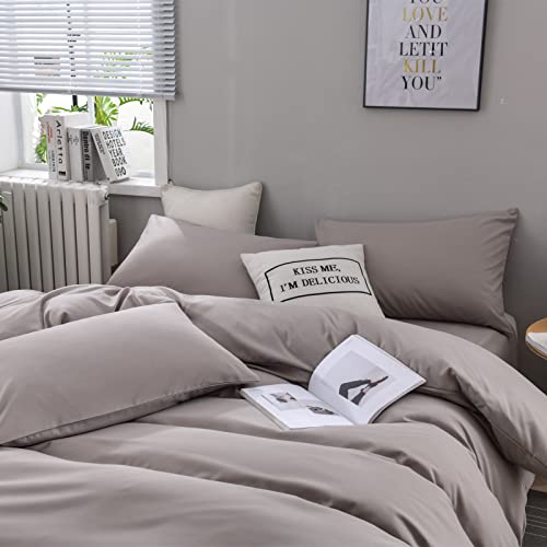 Mxaeyr Light Taupe Duvet Cover Queen Size, Soft Microfiber Duvet Cover with Zipper Closure and 2 Pillowcase, 3 Pcs Luxury Taupe Bedding Set Queen