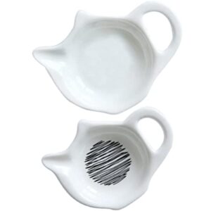 callaron coffee accessories 2pcs ceramic tea bag coasters spoon rest teapot shape teabag caddy holder saucer set sauce dip bowl snack seasoning dish tray bracket for tea party decorative tray