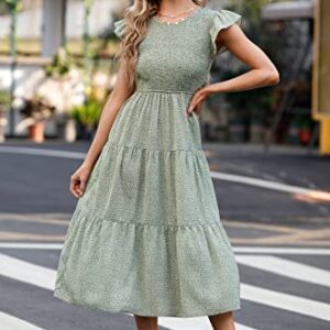 Hount Smocked Bohemian Dresses for Women Plus Size Casual Flowing Summer Modest Beach Dress with Pockets (FL1,XL)