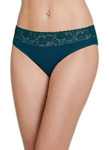 jockey women's underwear cotton stretch lace bikini, green gem, l