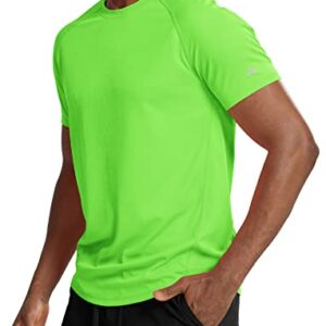 Zengjo Quick Dry Shirts for Men Athletic Performance Short Sleeve Light Weight(Neon Green,S)