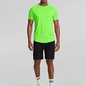 Zengjo Quick Dry Shirts for Men Athletic Performance Short Sleeve Light Weight(Neon Green,S)