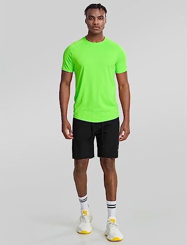 Zengjo Quick Dry Shirts for Men Athletic Performance Short Sleeve Light Weight(Neon Green,S)