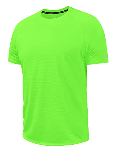 Zengjo Quick Dry Shirts for Men Athletic Performance Short Sleeve Light Weight(Neon Green,S)