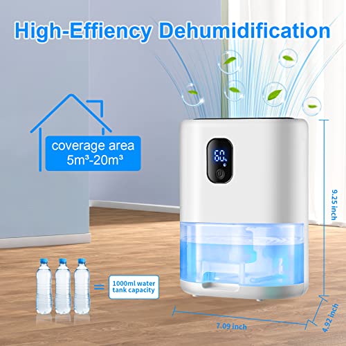 Dehumidifiers, Closet Dehumidifier,small dehumidifiers Up to 2000 sq.ft(1000ml Water Tank),Dehumidifiers for Home Quiet with Auto Shut Off, Portable Air Dehumidifiers for Bedroom, Bathroom, RV, Closet