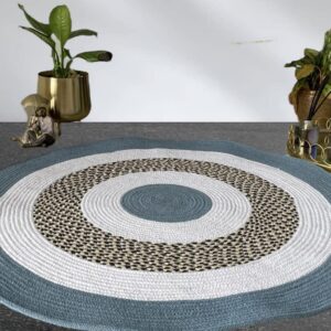 The Weaving Buddha Organic Round Cotton Mat Braided and Woven for Home Decor 3 feet (36 inches) Blue and White …