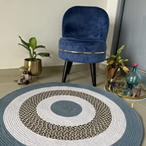 The Weaving Buddha Organic Round Cotton Mat Braided and Woven for Home Decor 3 feet (36 inches) Blue and White …