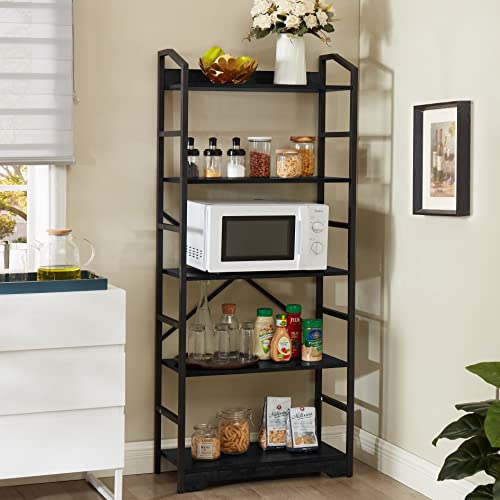 Vagusicc Industrial Display Standing Bookshelf, 5-Tier Tall Bookcase Wood Book Shelf, Modern Book Shelf Storage Organizer Steel Frame, Multipurpose Bookshelf for Living Room/Bedroom/Kitchen/Bathroom