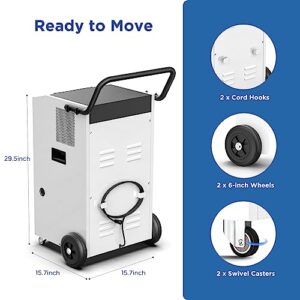 Moiswell 170 Pints Commercial Dehumidifier with Pump and Drain Hose for Basements and Large Spaces up to 7,500 Sq Ft, 5 Years Warranty