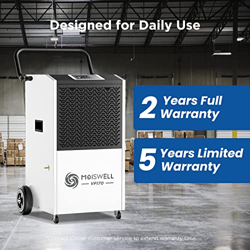 Moiswell 170 Pints Commercial Dehumidifier with Pump and Drain Hose for Basements and Large Spaces up to 7,500 Sq Ft, 5 Years Warranty