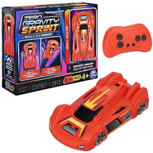 air hogs, zero gravity sprint rc car wall climber, red usb-c rechargeable indoor wall racer, over 4-inches, kids toys for kids ages 4 and up