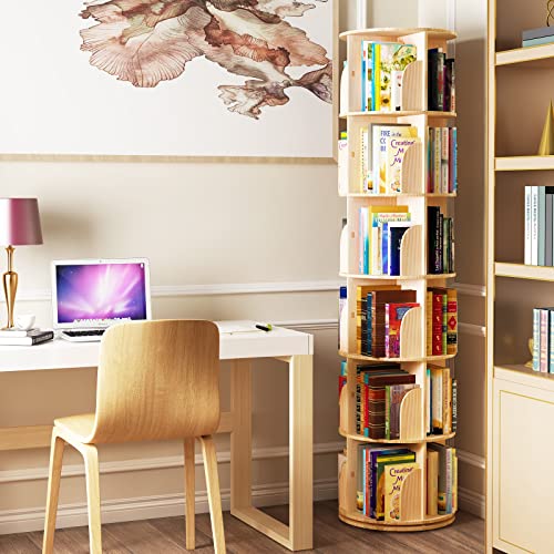 5 Tier 360° Rotating Stackable Shelves Bookshelf Organizer 360 Display Rotating Bookshelf Wood Book Shelf Organizer for Bedroom, Living Room, Study Room - Intexca