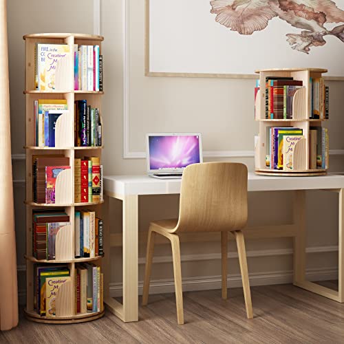 5 Tier 360° Rotating Stackable Shelves Bookshelf Organizer 360 Display Rotating Bookshelf Wood Book Shelf Organizer for Bedroom, Living Room, Study Room - Intexca