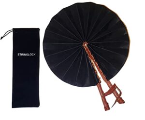 ahiastring african fabric folding fan: church, ankara, leather, wedding, sports, and pouch included!