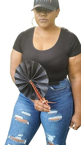 Ahiastring African Fabric Folding Fan: Church, Ankara, Leather, Wedding, Sports, and Pouch Included!