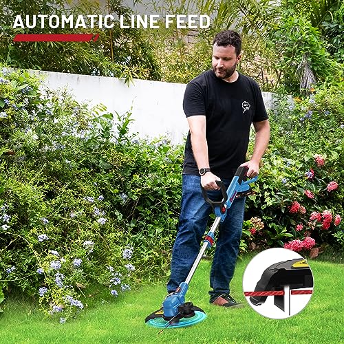 Enhulk 12 Inch Cordless String Trimmer/Edger, 20V Weed Wacker Eater Battery Powered Grass Trimmer with Auto-Feed, Mini-Mower for Lawn Care and Yard Work (Battery & Charger Included)