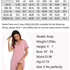 Gepansis Women's Short Sleeve Button Front Sleepshirt Softt Nightgown Boyfriend Nightshirt Sleepwear Pink