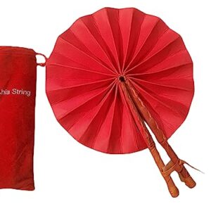 African Fabric Folding Fan/Church fan/Ankara fan/Leather folding fan/Wedding fan/Sport fan/Red African fan/Pouch Included!