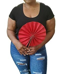 African Fabric Folding Fan/Church fan/Ankara fan/Leather folding fan/Wedding fan/Sport fan/Red African fan/Pouch Included!