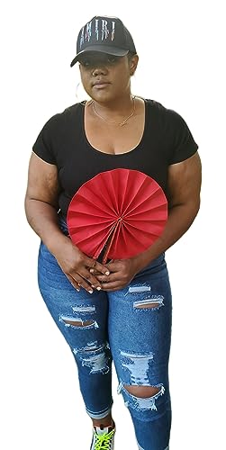 African Fabric Folding Fan/Church fan/Ankara fan/Leather folding fan/Wedding fan/Sport fan/Red African fan/Pouch Included!