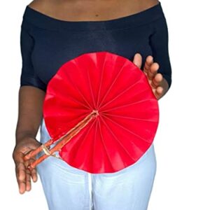 African Fabric Folding Fan/Church fan/Ankara fan/Leather folding fan/Wedding fan/Sport fan/Red African fan/Pouch Included!